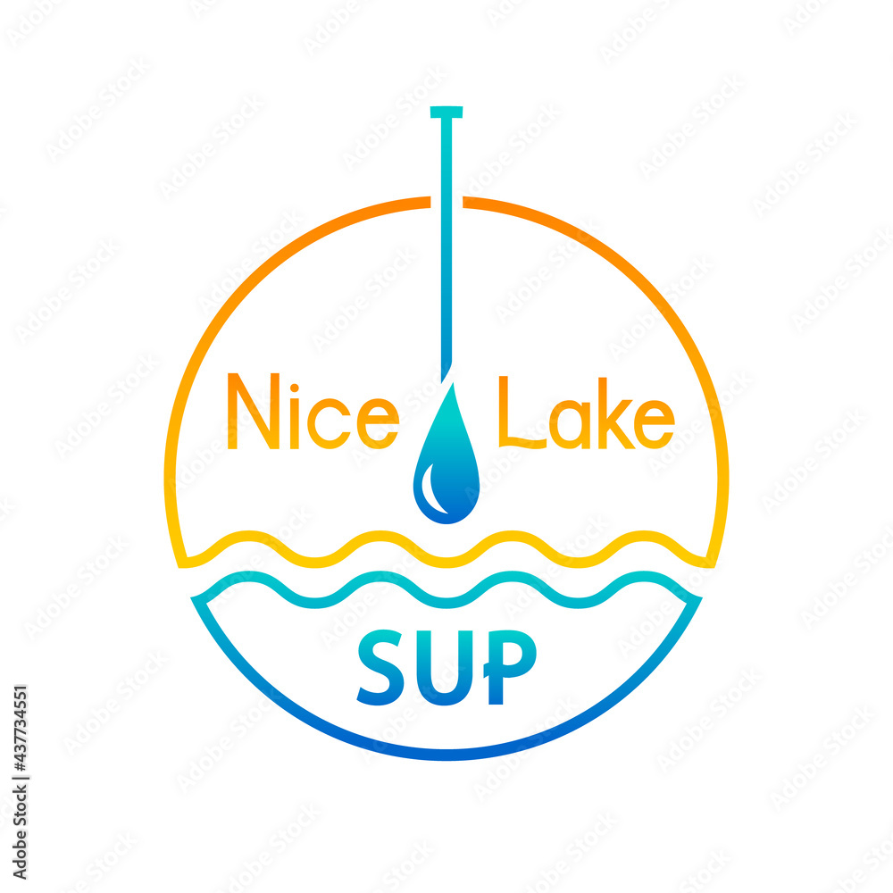 SUP icon or logo. Stand up paddle boarding concept with paddle, water ...