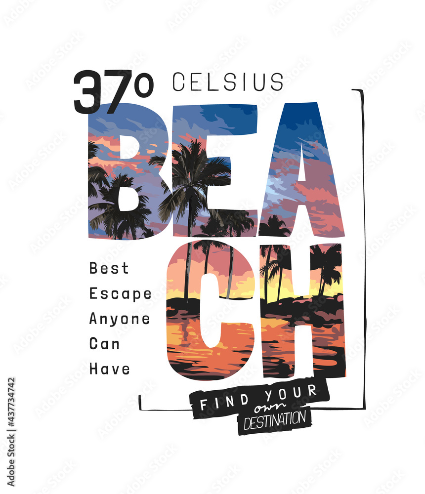 Beach Slogan On Beach Sunset Sky Vector Illustration Stock Vector beach-slogan-on-beach-sunset-sky-vector-illustration-stock-vector