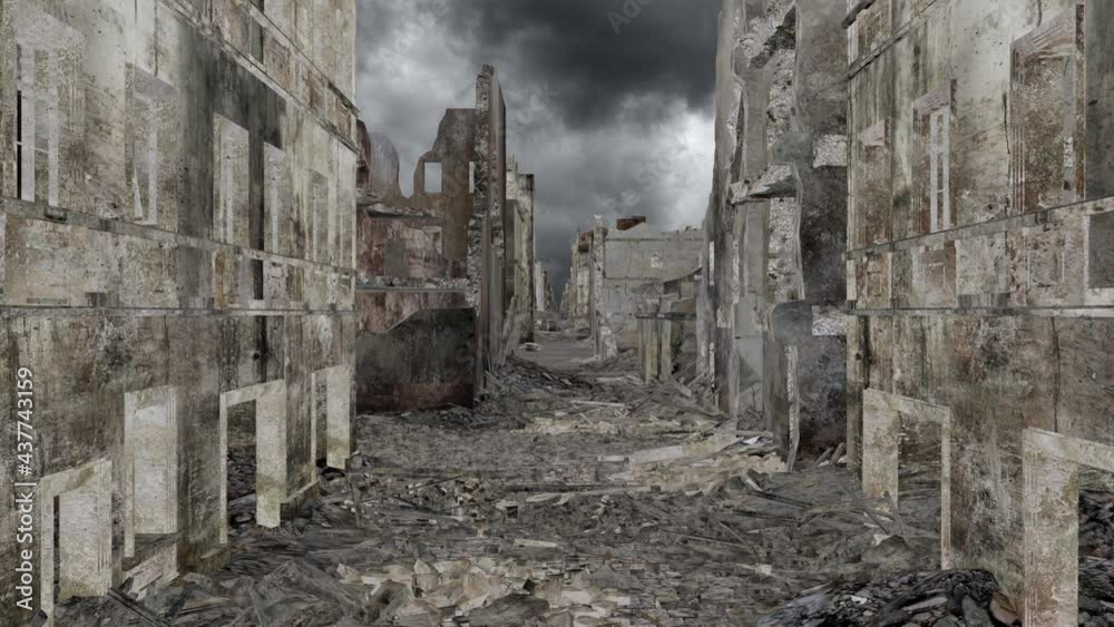 Super realistic walk along the ruined city street after the apocalypse ...