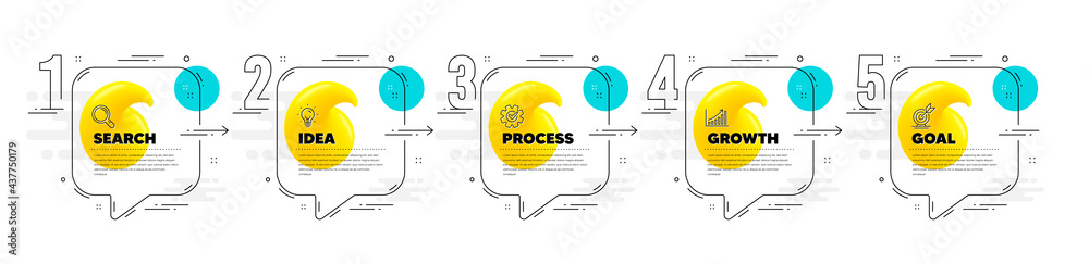 Timeline infographic diagram with numbers. Quote mark speech bubble ...
