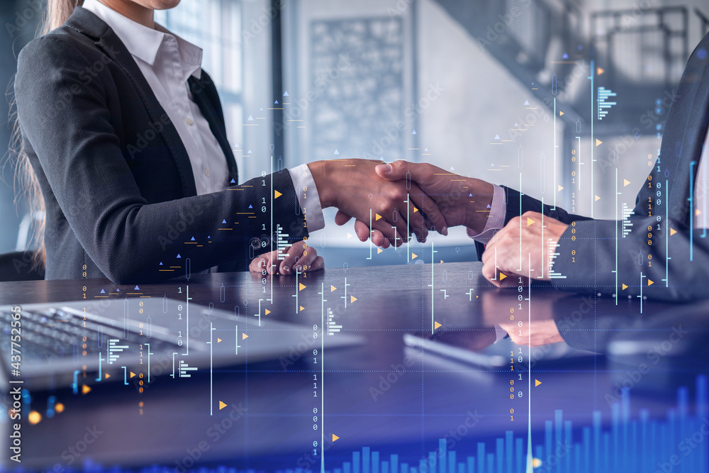 A handshake as a symbol of successful transaction on brokerage services ...