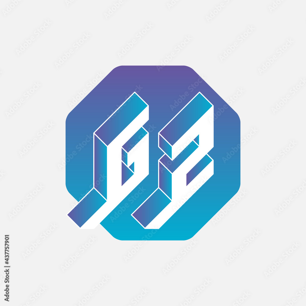 GZ or G2 - monogram or logotype. Volume alphabet. Three-dimension ...