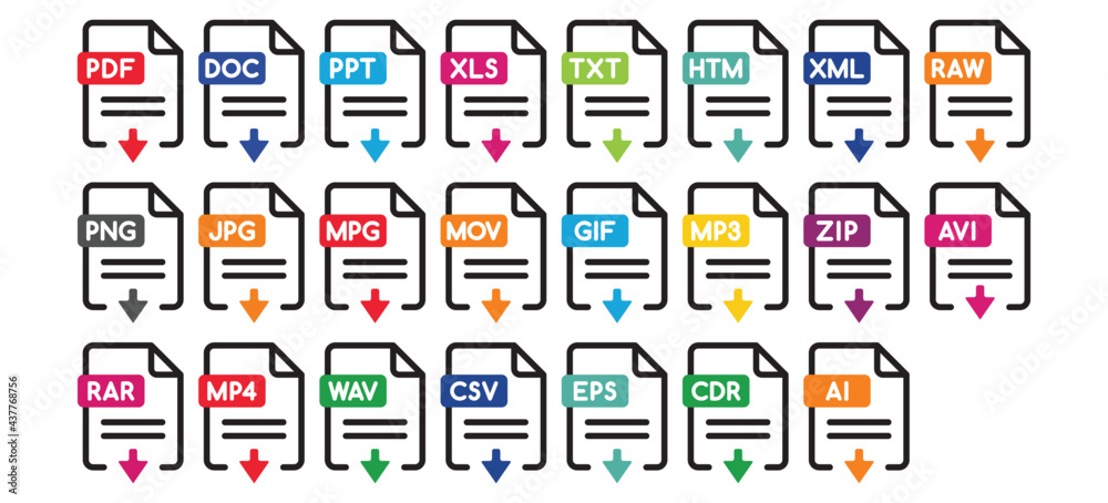 File formats icon set. File download formats icon set. Stock Vector ...