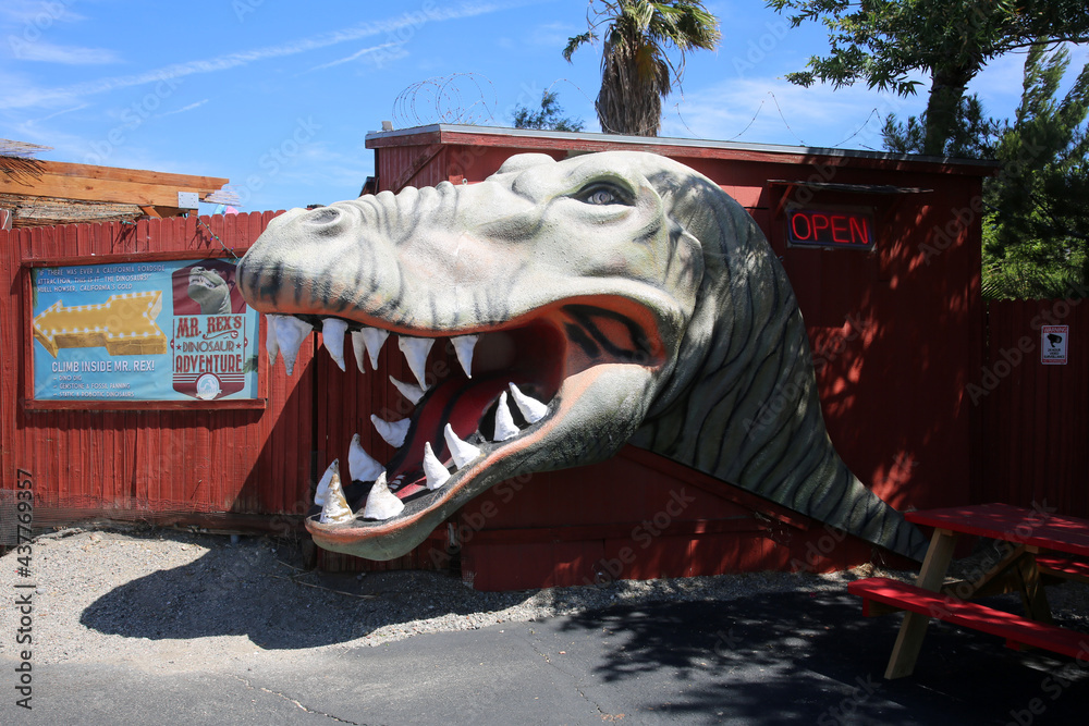 June 6 2021 - CABAZON, CALIFORNIA USA: A t-rex statue with open mouth ...