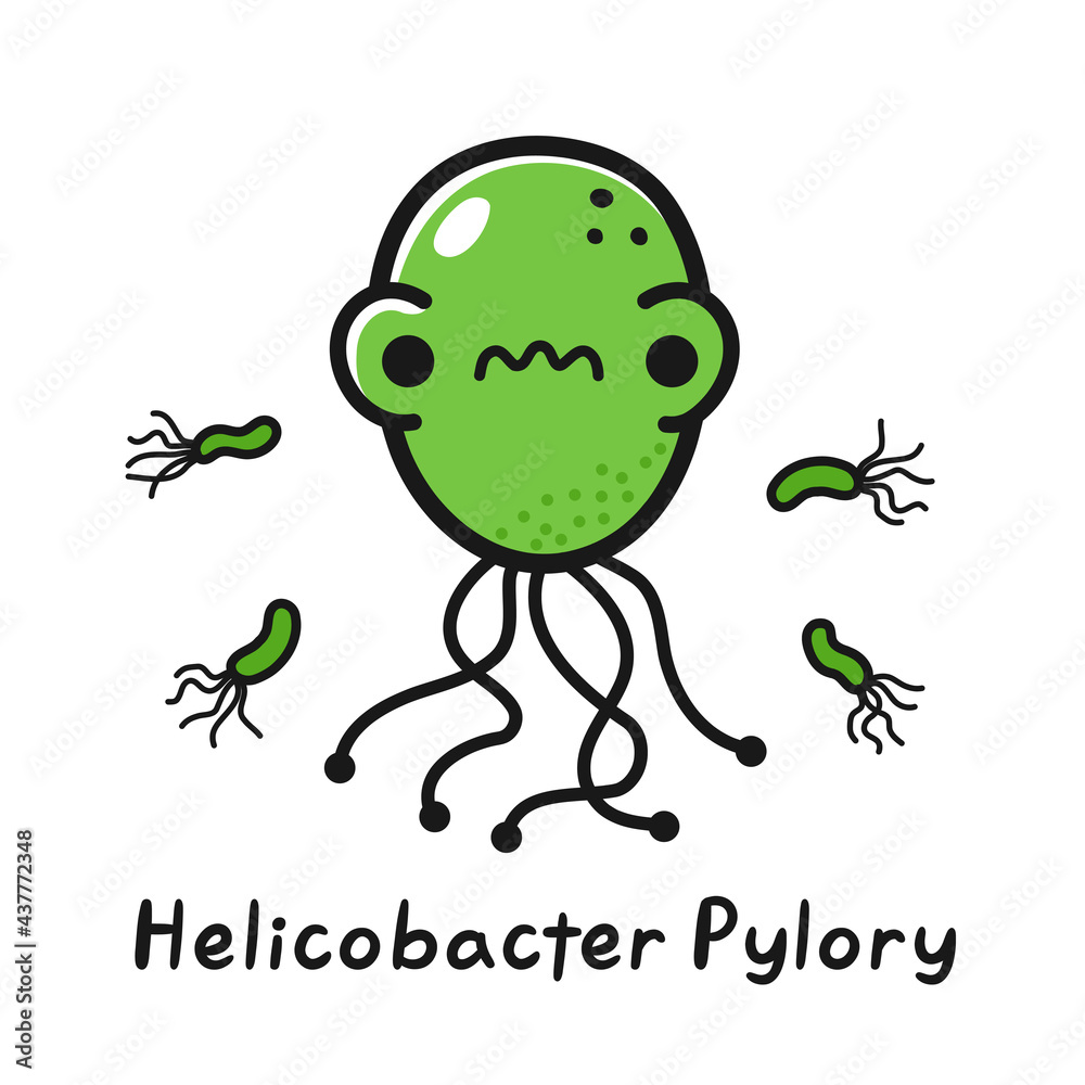 Angry helicobacter pylori bacteria. Vector hand drawn cartoon kawaii ...