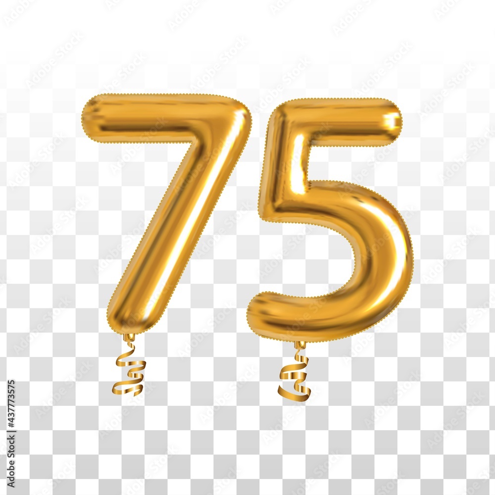 Vector realistic isolated golden balloon number of 75 for invitation ...