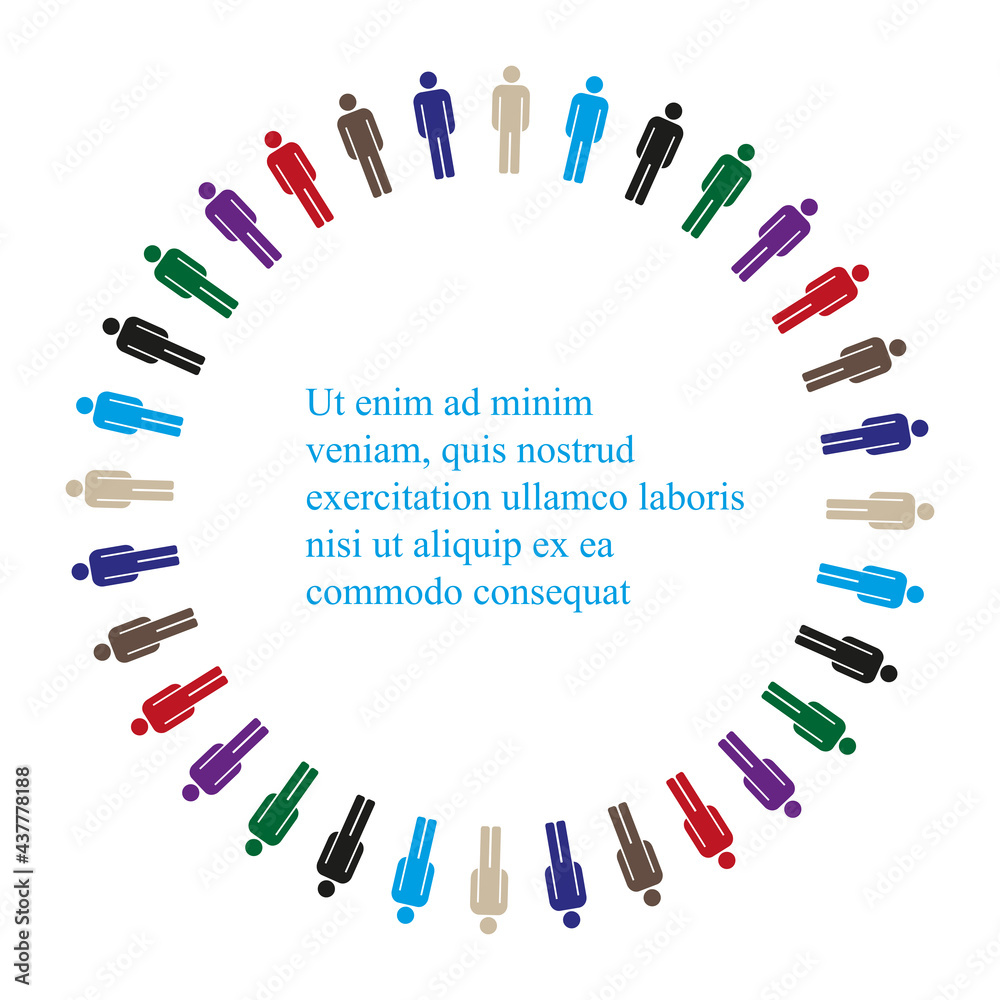 Colored people icon circle round frame. Stick figure simple icons ...