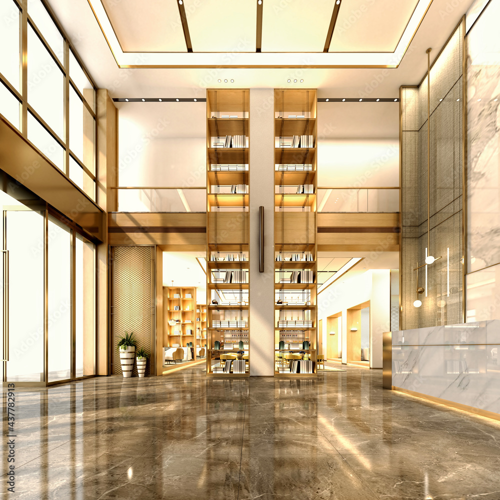 3d render of luxury hotel reception entrance lobby Stock Illustration ...
