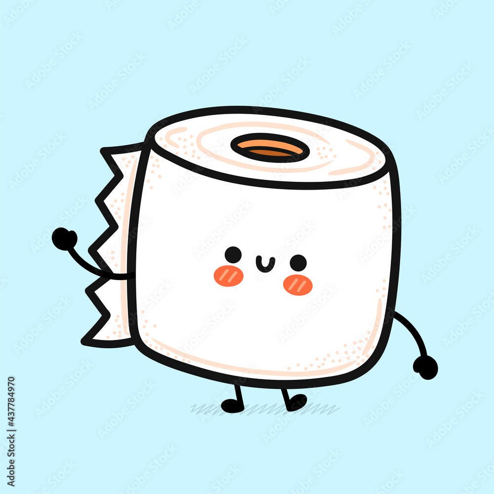 Cute funny happy white toilet paper roll. Vector hand drawn cartoon ...
