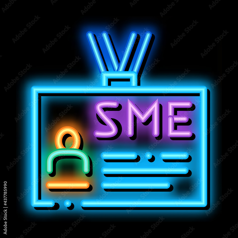 Sme Worker Badge With Photo neon light sign vector. Glowing bright icon ...