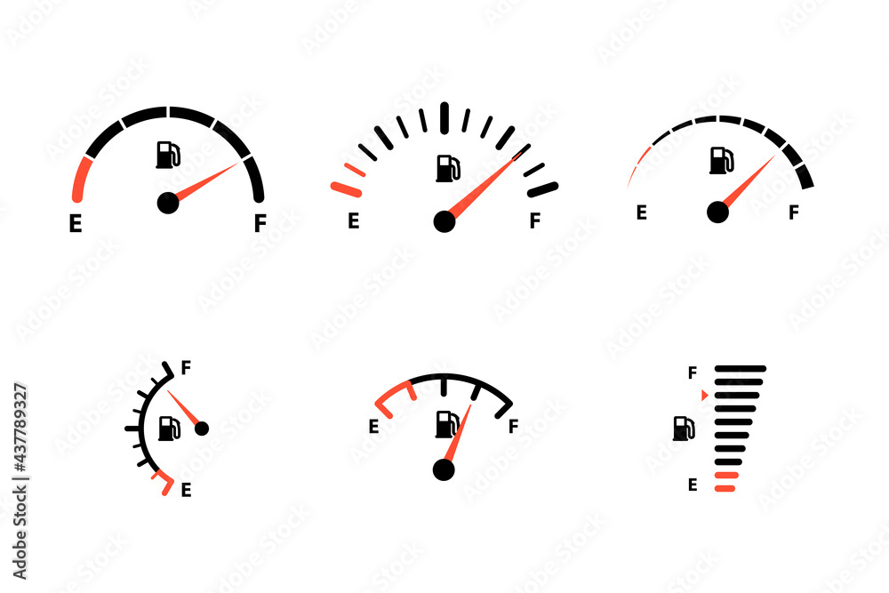 Fuel indicator for gas, petrol, gasoline, diesel level count. Set of ...