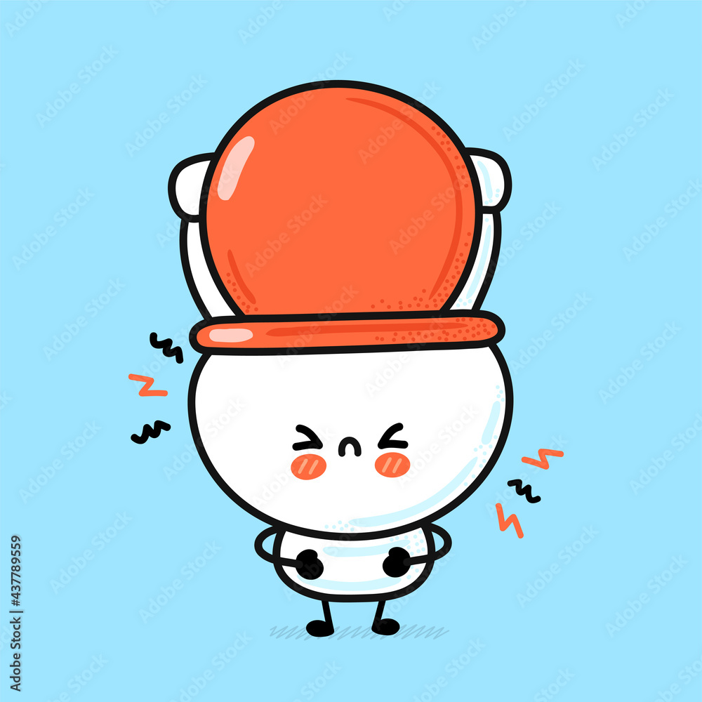 Cute funny sad white toilet bowl. Vector hand drawn cartoon kawaii ...
