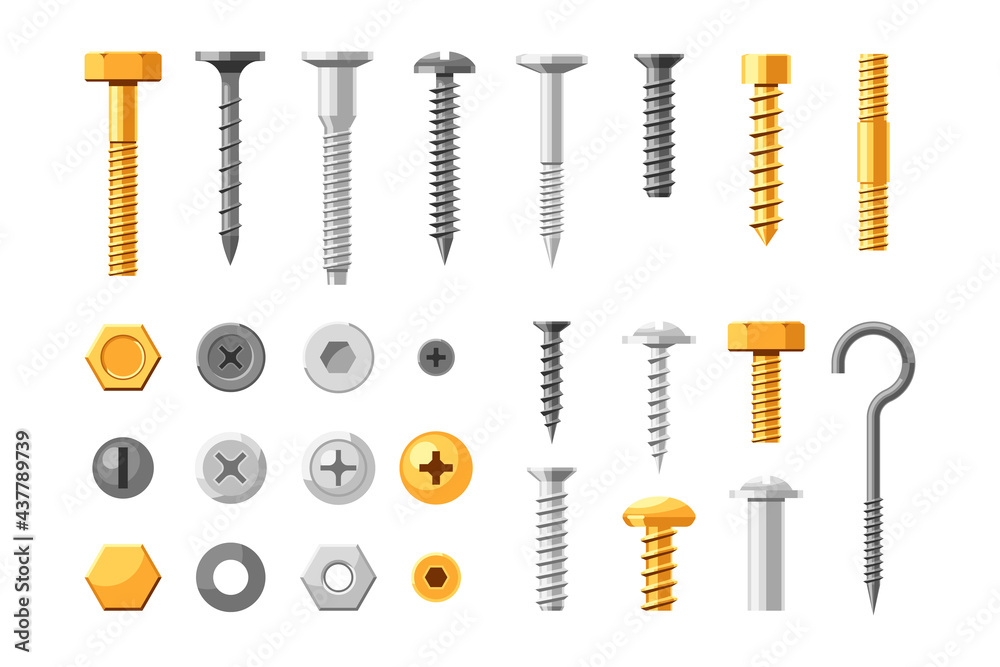 Gold and silver screw, nuts and bolt fixation tool big set. Workshop ...