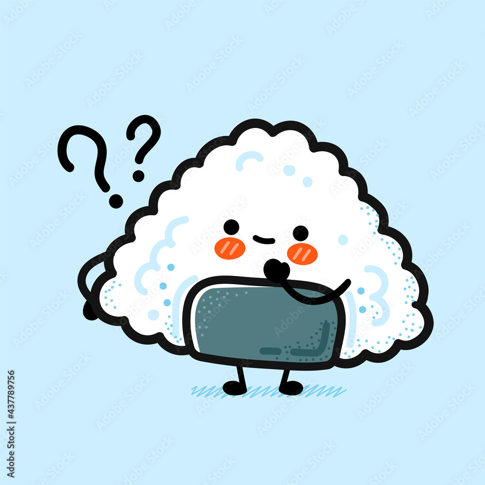 Cute funny onigiri with question marks. Vector hand drawn cartoon ...