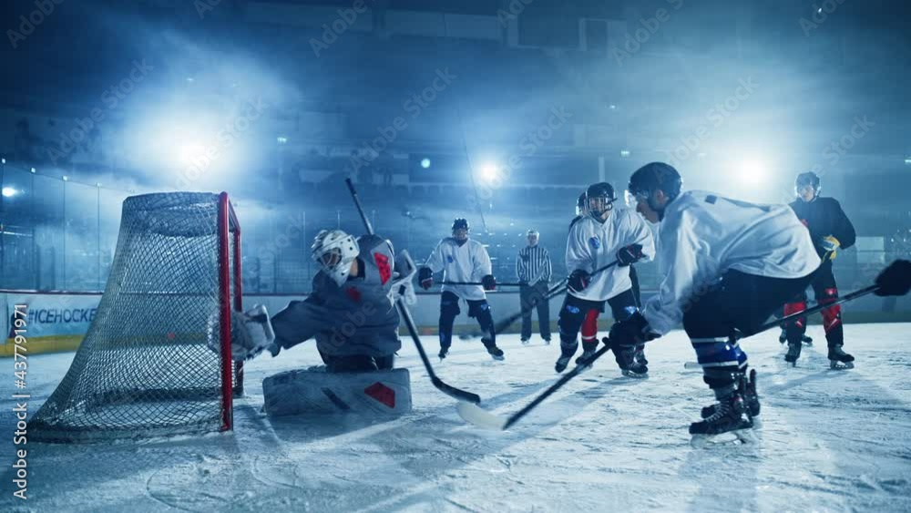 Ice Hockey Rink Arena: Professional Forward Player Masterfully takes ...
