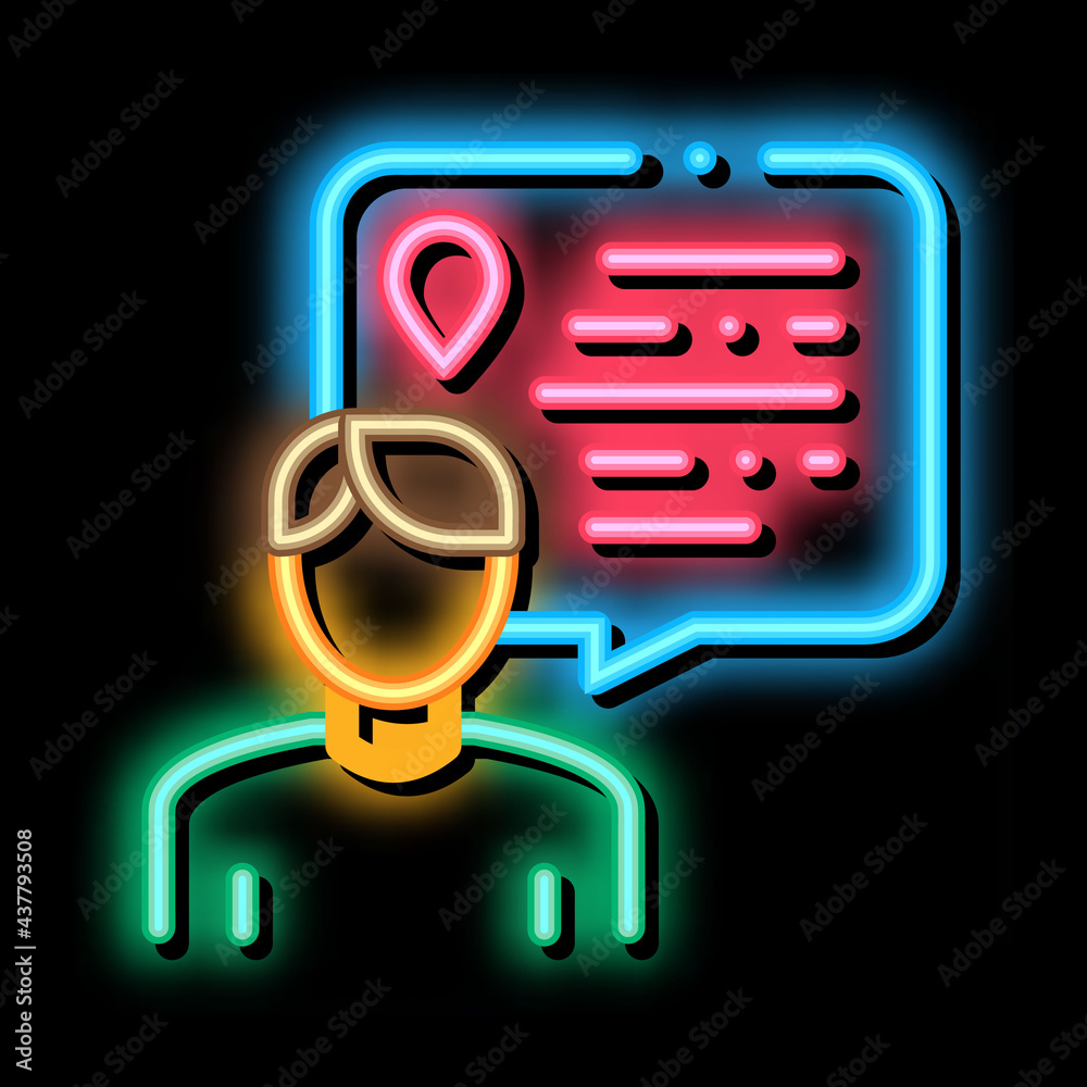 Human Talking About Location neon light sign vector. Glowing bright ...