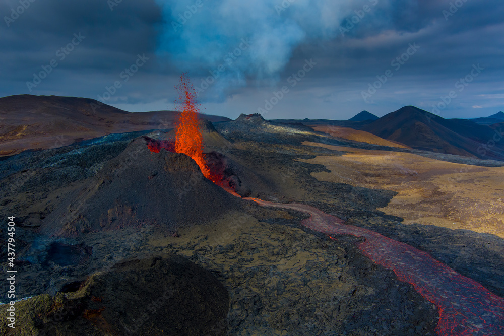 Iceland Volcano Volcanic Eruption with lava at Fagradalsfjall ...