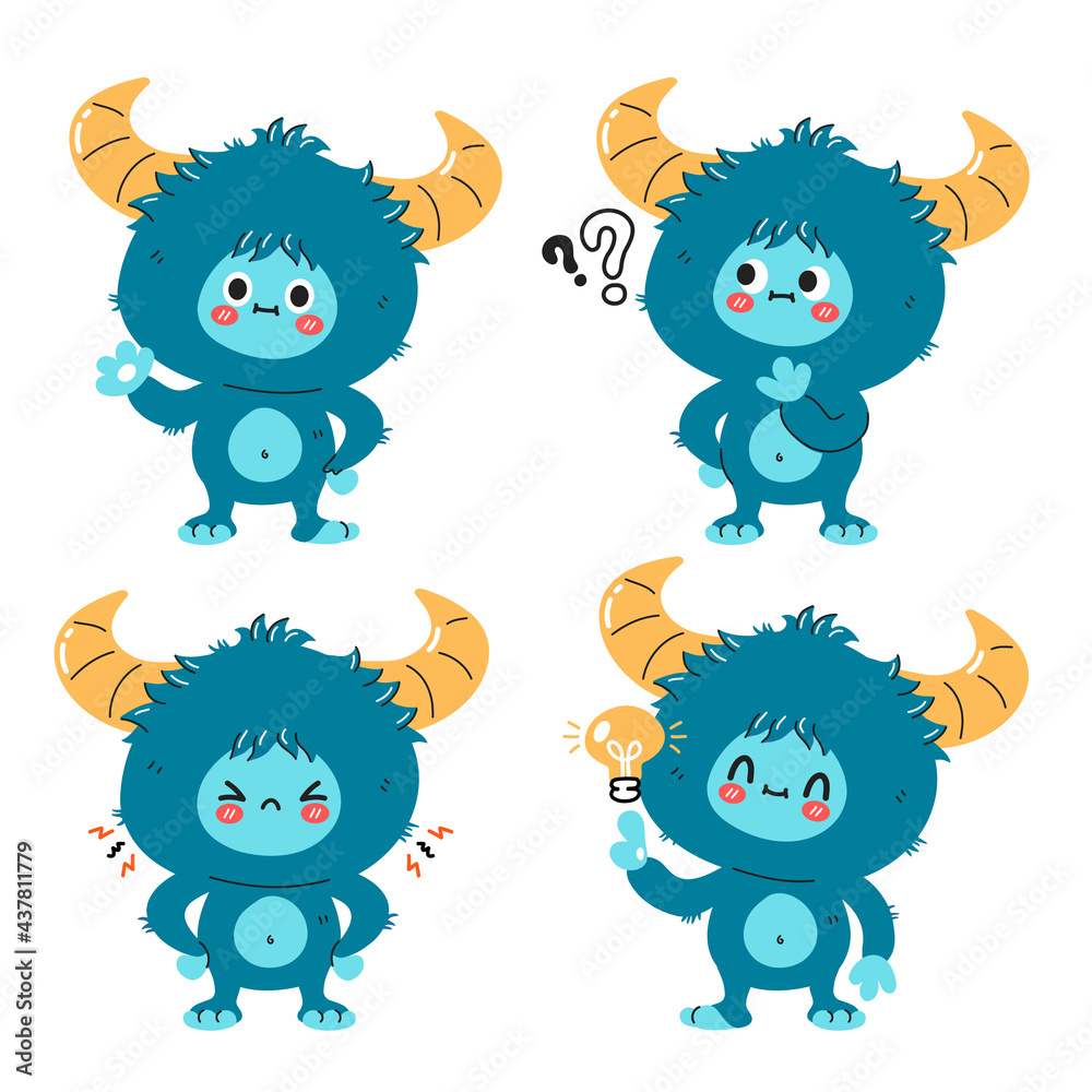Cute funny yeti monster character set. Vector hand drawn cartoon kawaii ...