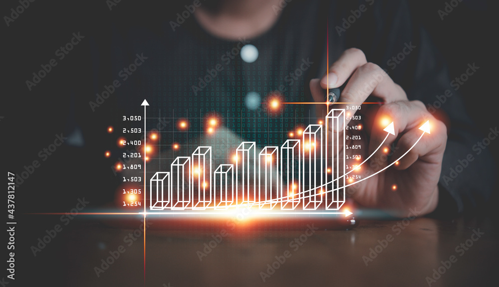 Investor touching growth graph chart and data business strategy digital ...