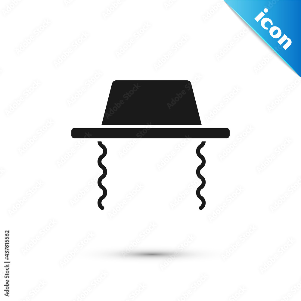 Grey Orthodox jewish hat with sidelocks icon isolated on white ...