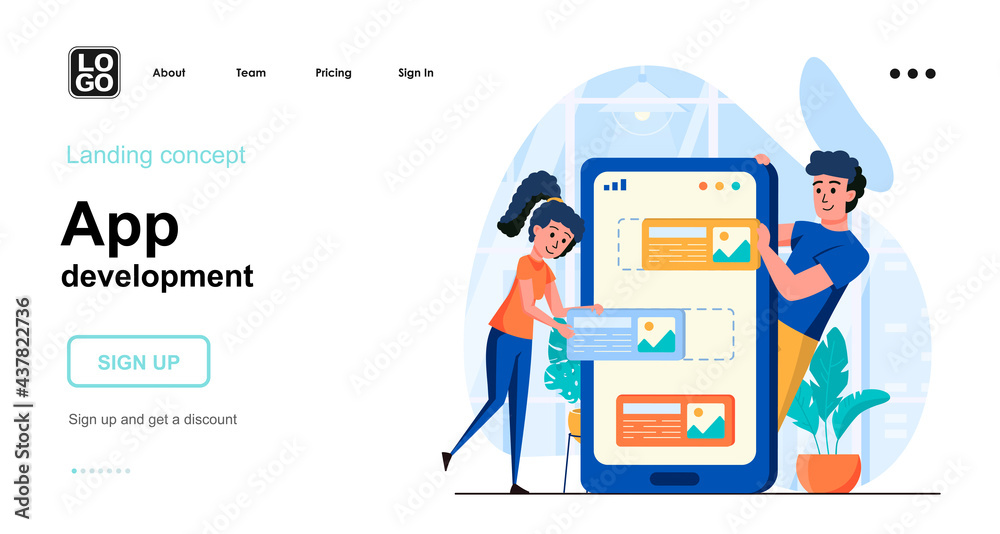 App development web concept. Team develop layout of smartphone ...