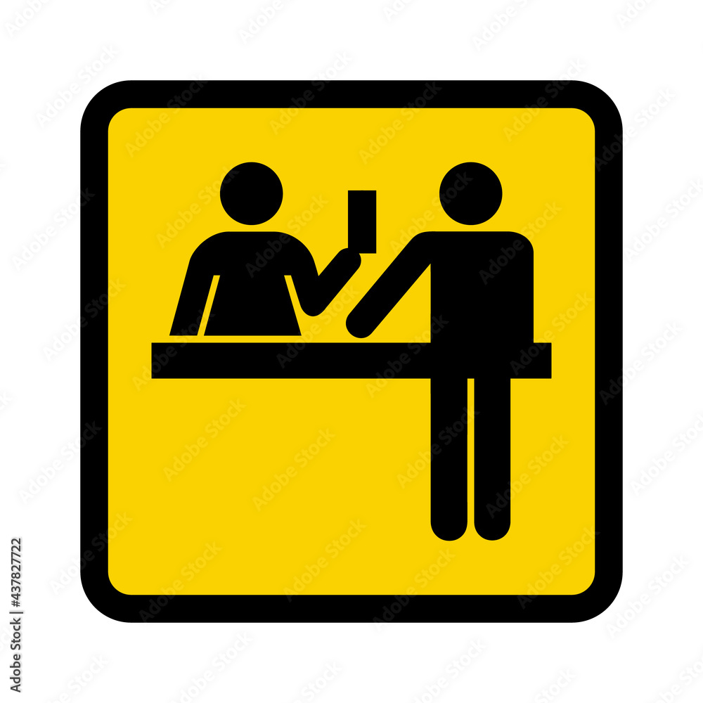 Ticket purchase sign. Vector illustration of man buying ticket at ...