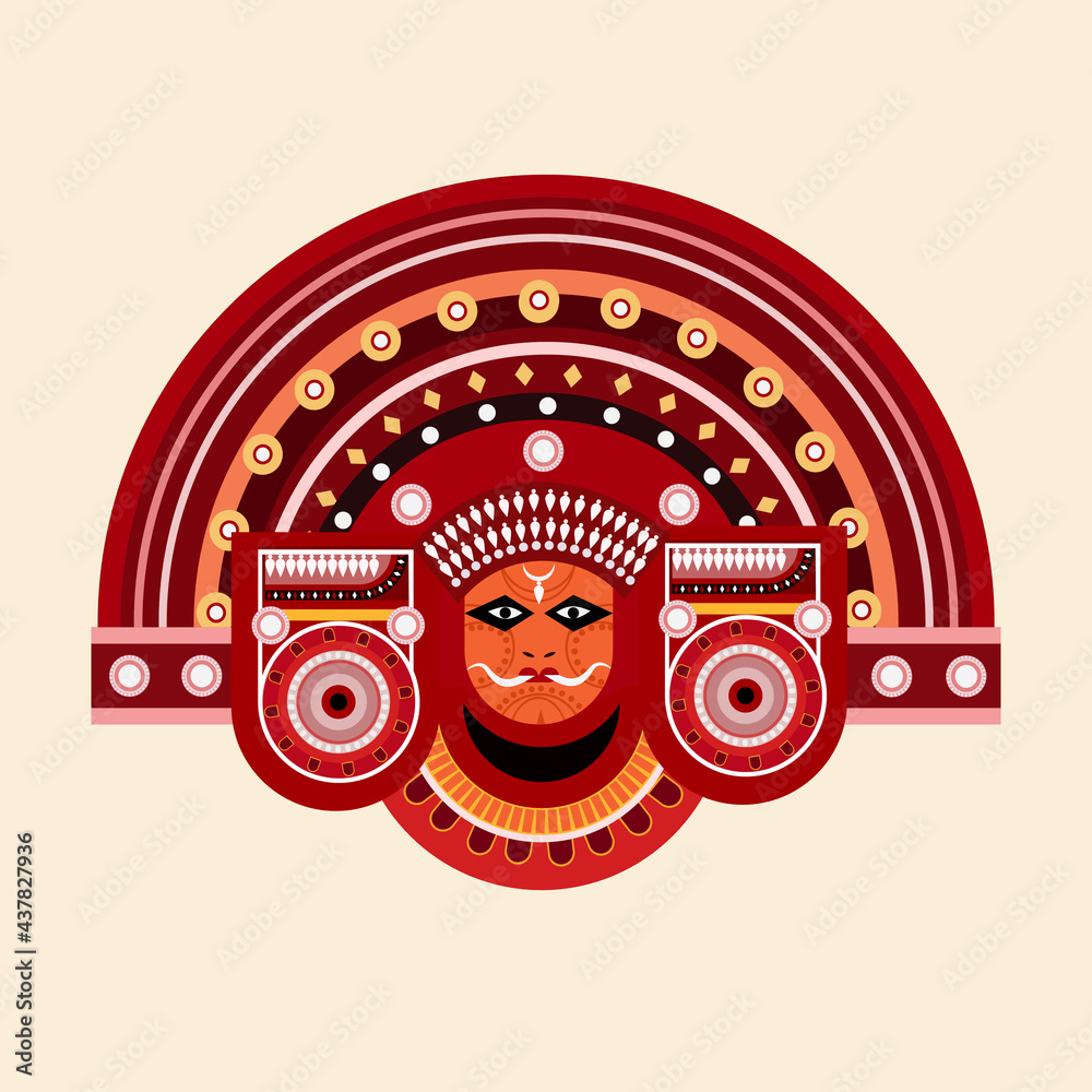 Illustration of a Theyyam artist. Theyyam is a Hindu ritualistic art in ...