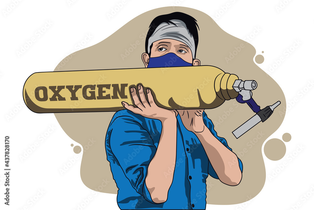 young man carrying an oxygen cylinder Stock Vector | Adobe Stock