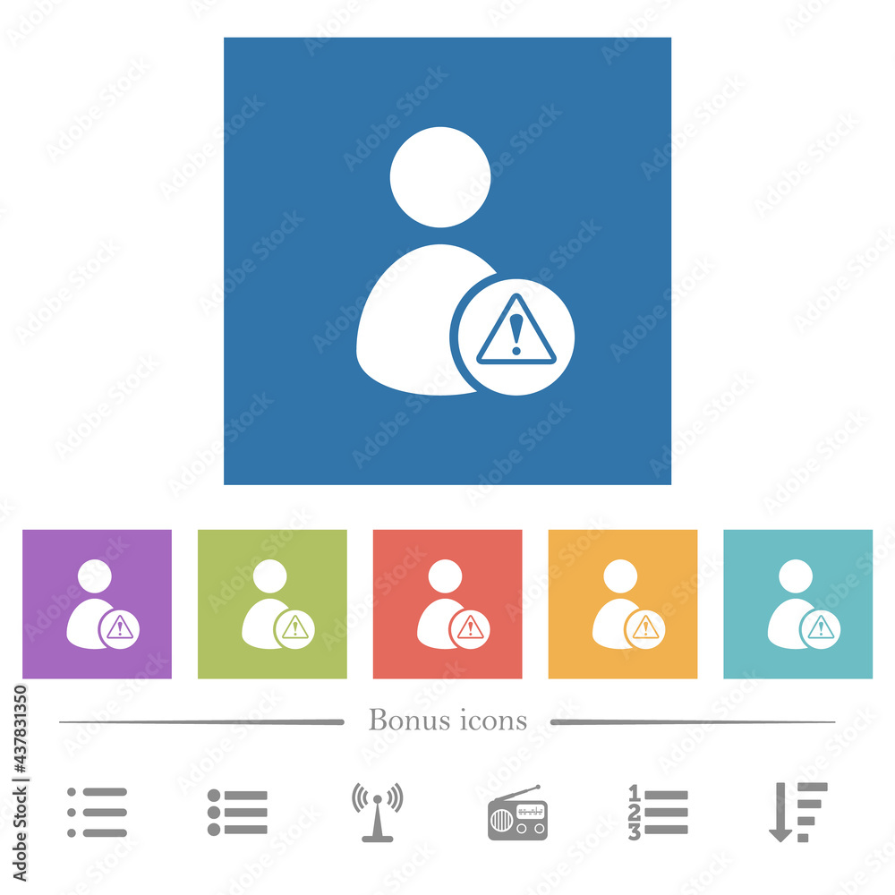User account warning flat white icons in square backgrounds Stock ...