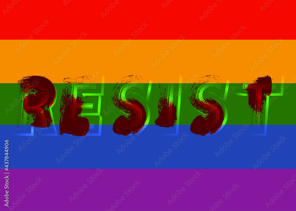 Resist sign banner Rainbow flag. Illustrated activist rally gathering ...