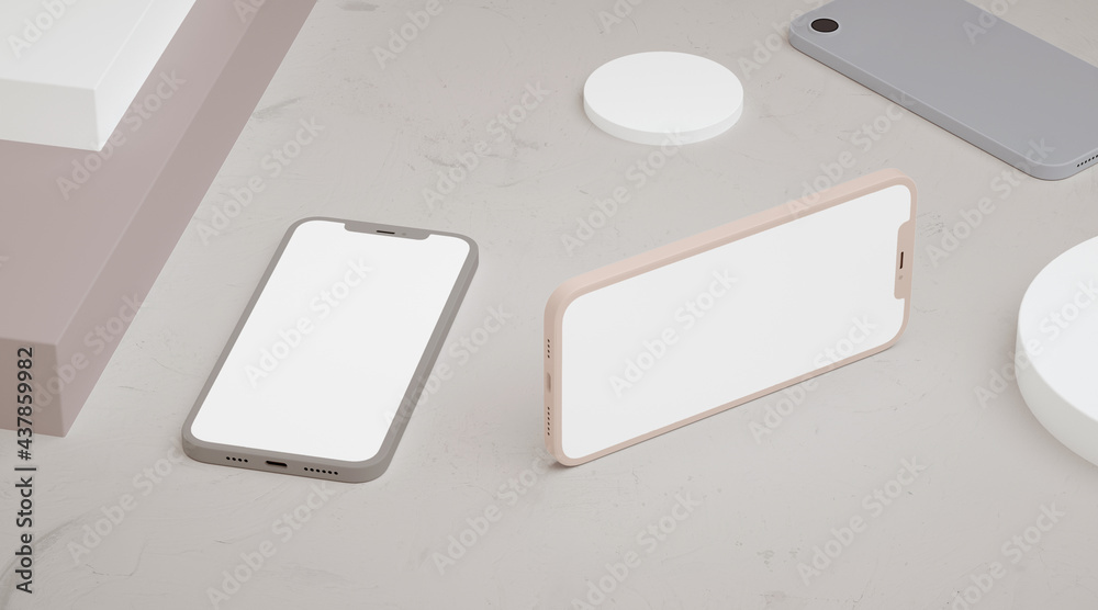 App ui ux design on two phones mockup blank screen. Application ...