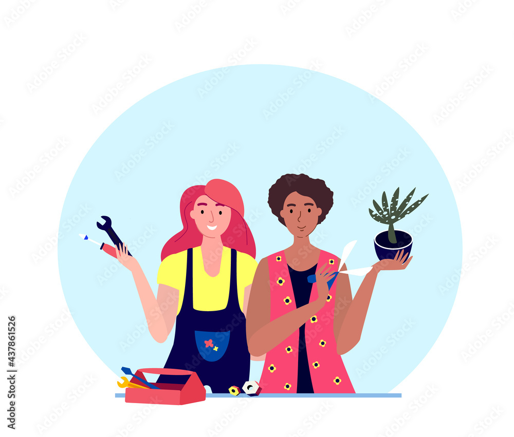 International Women Day.Feminism concept.Different Ladies in Erector ...