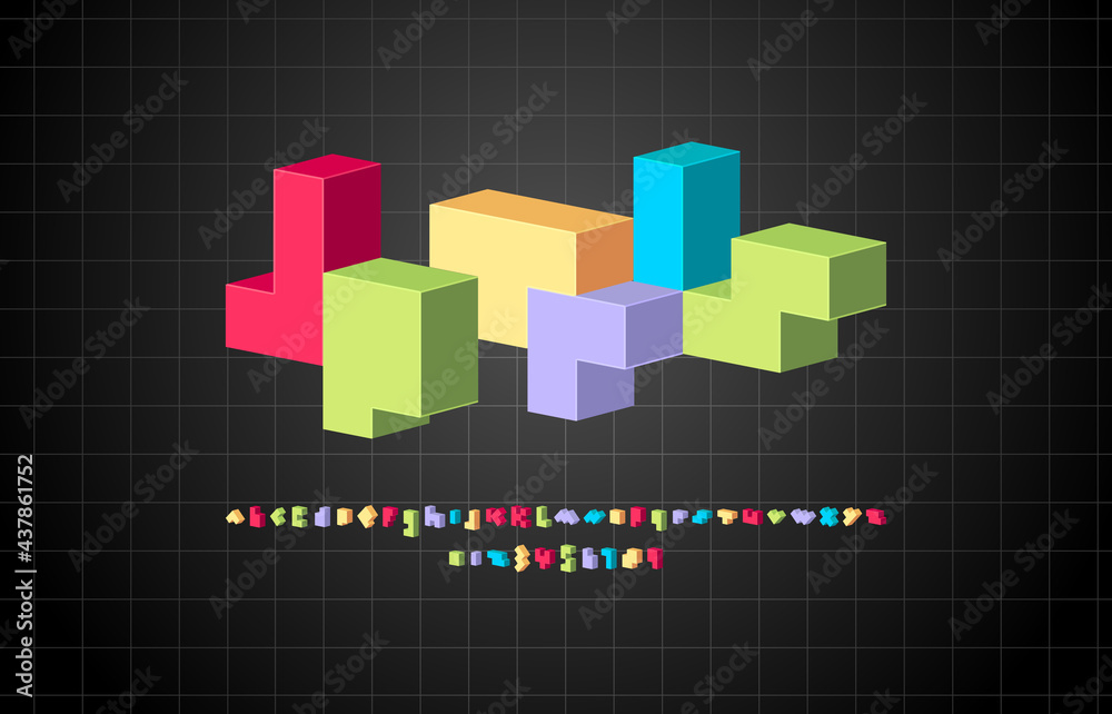 3d Pixel font in the black color, trendy simple alphabet, bold letters ...
