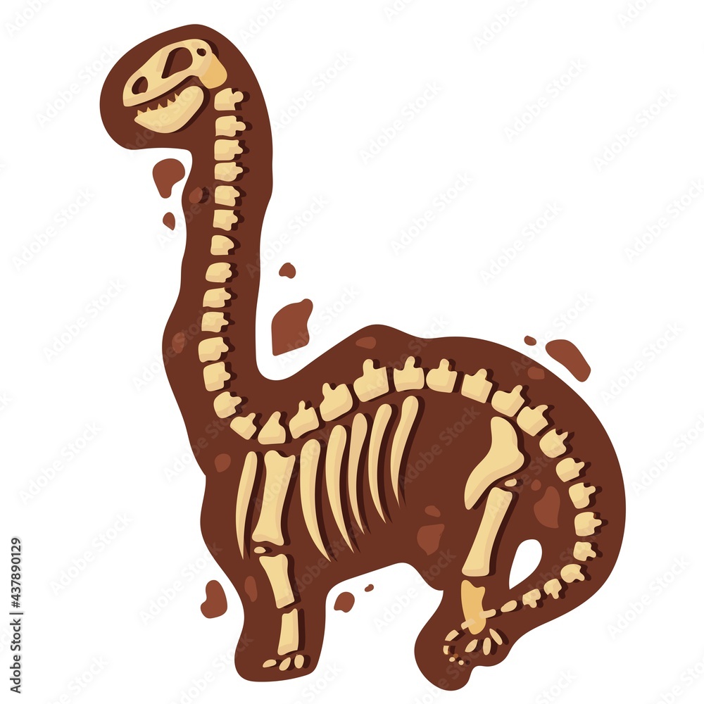 Dinosaur skeleton in cartoon style. The bones of a prehistoric animal ...