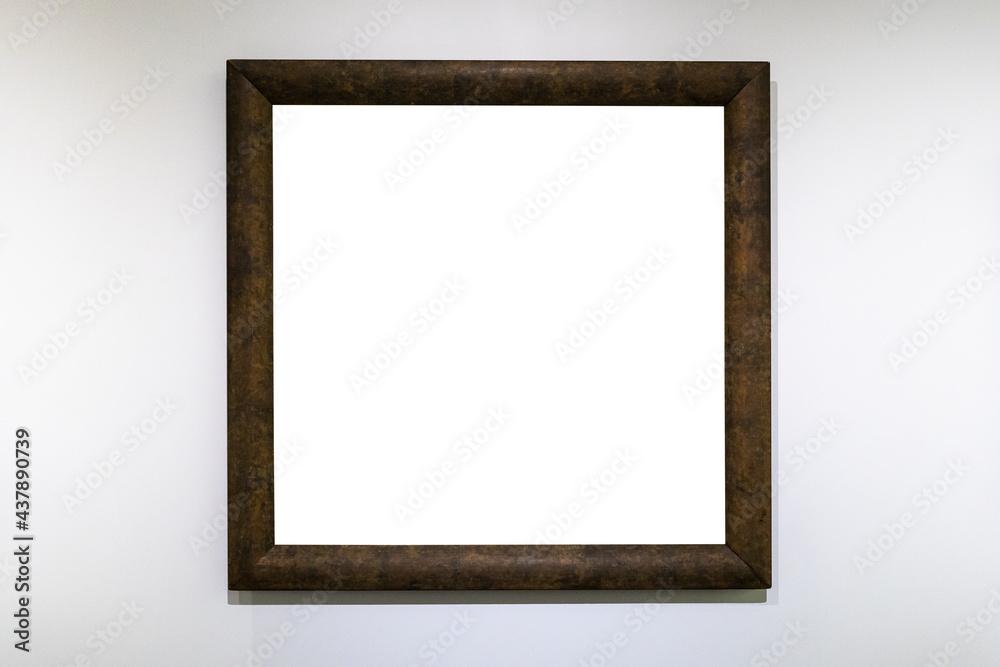 square dark brown picture frame on white wall Stock Photo | Adobe Stock