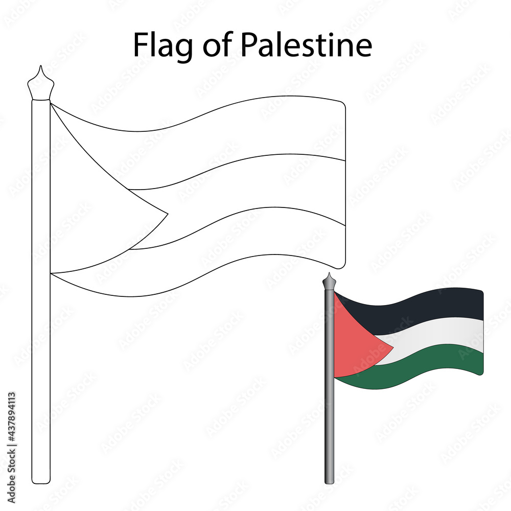 Palestine flag. Color the flag according to the suggested example ...