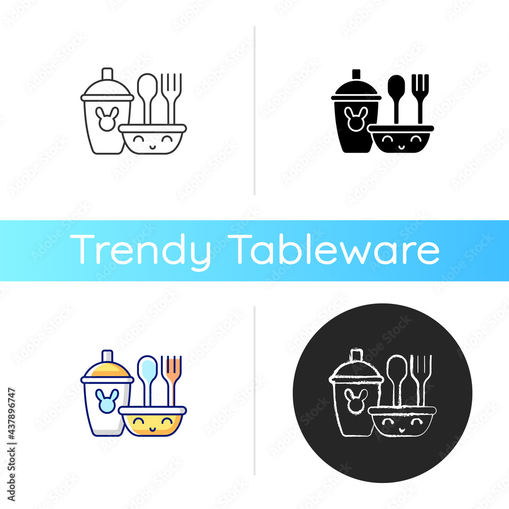 Kids dinnerware icon. Plates created for children to eat comfortably ...