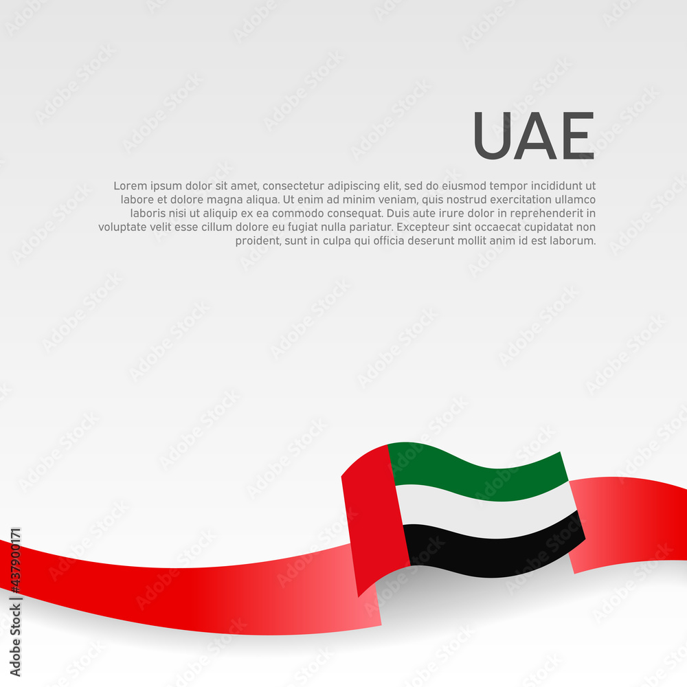 Background with flag of united arab emirates. UAE flag with wavy ribbon ...