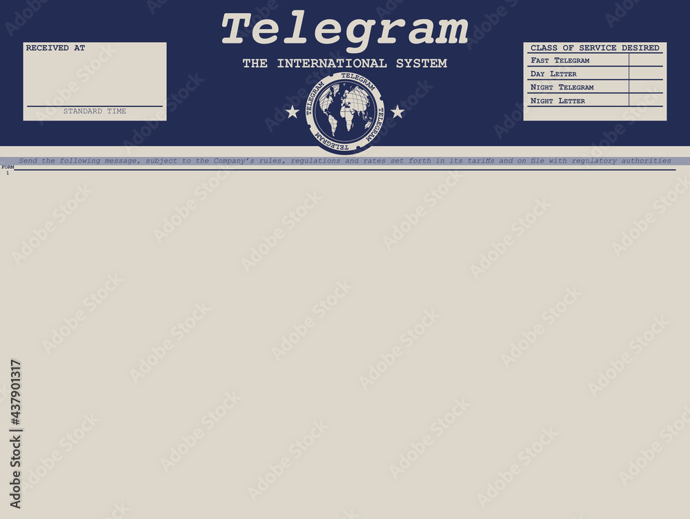 Blank vintage telegram form with copy space. Flat vector without ...