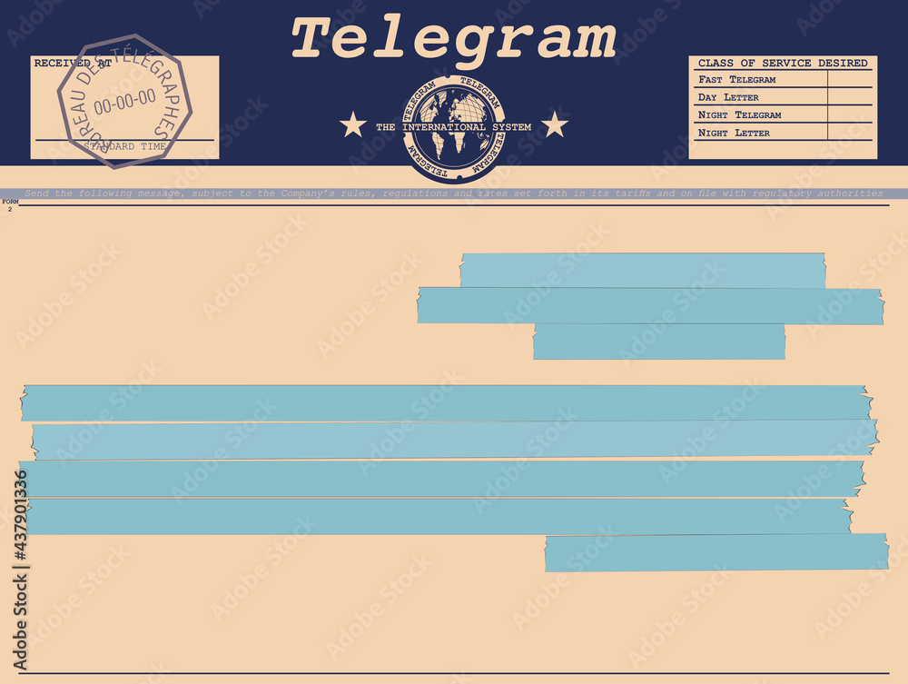Blank vintage telegram form with copy space. Flat vector without ...
