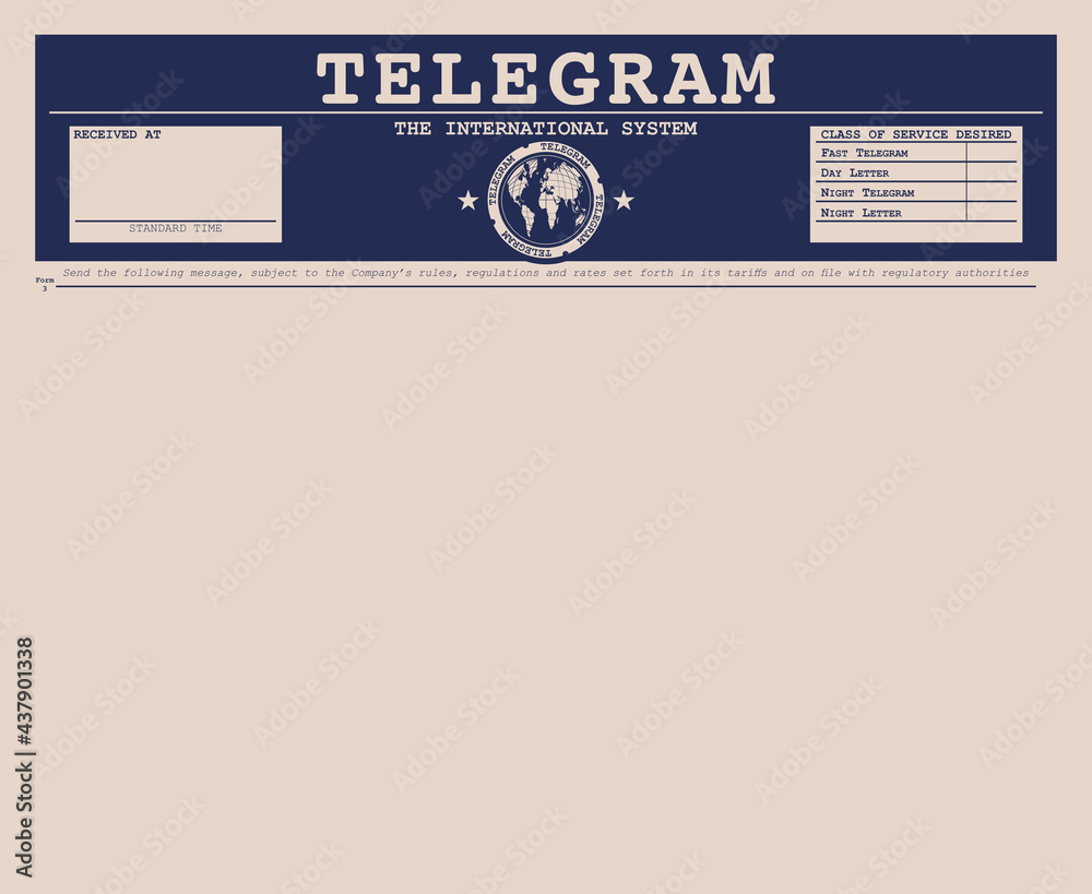 Blank vintage telegram form with copy space. Flat vector without ...