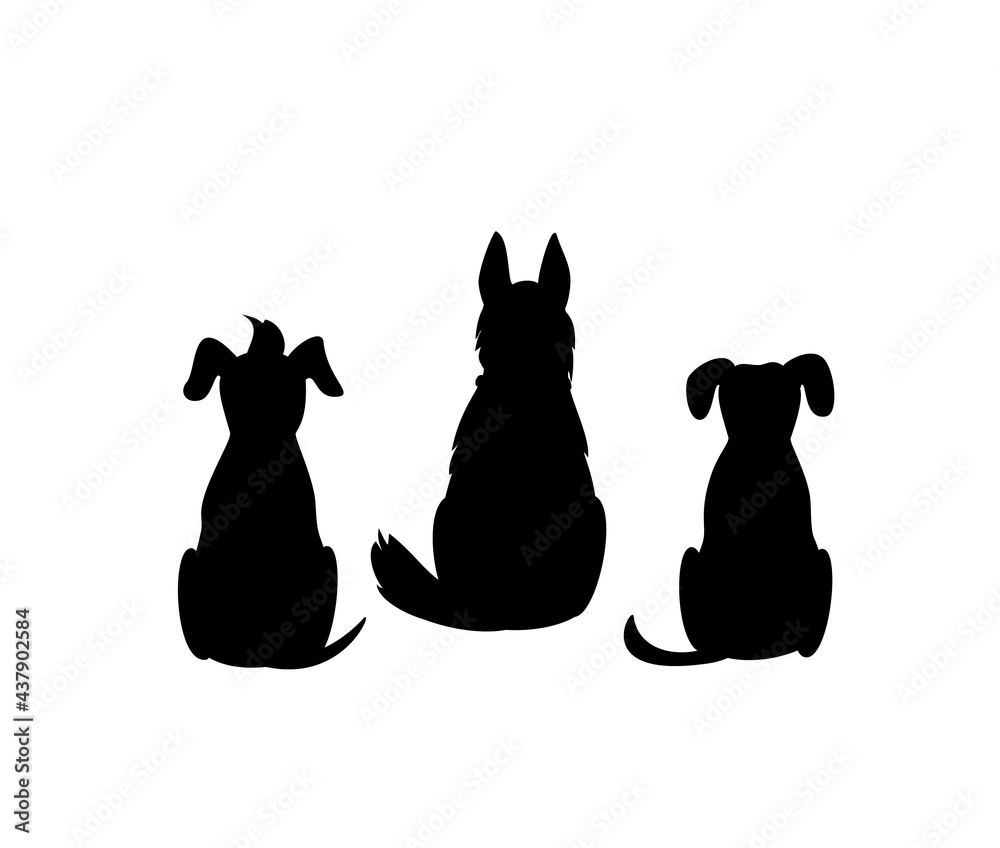 different mixed breed dogs backside view silhouettes isolated vector ...