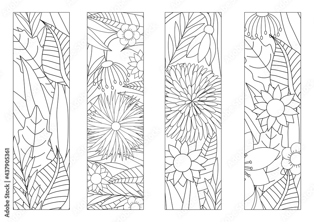 Flowers coloring bookmarks. Floral set. Stock Vector | Adobe Stock