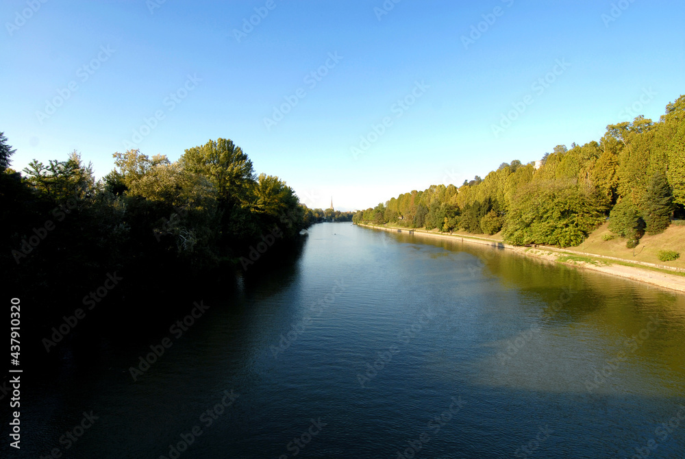 The river Po in Turin through the historic center of the city and you ...