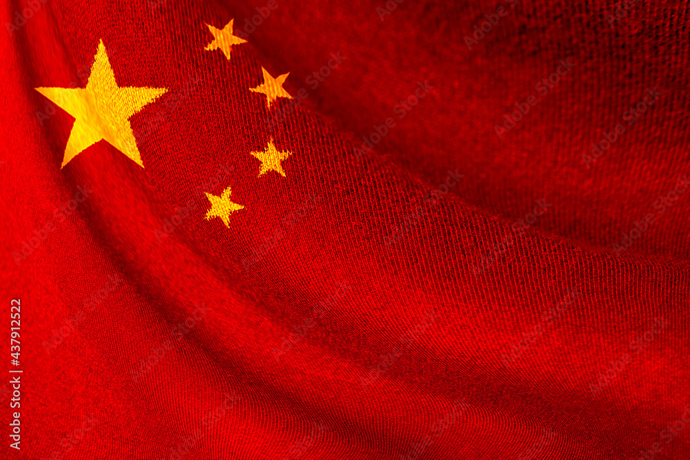 Closeup of China flag waving for background and texture. Republic of ...