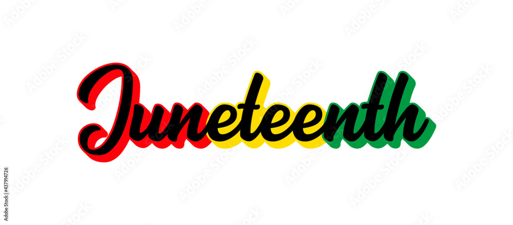 Hand sketched colorful JUNETEENTH word as banner. 3D Lettering or ...