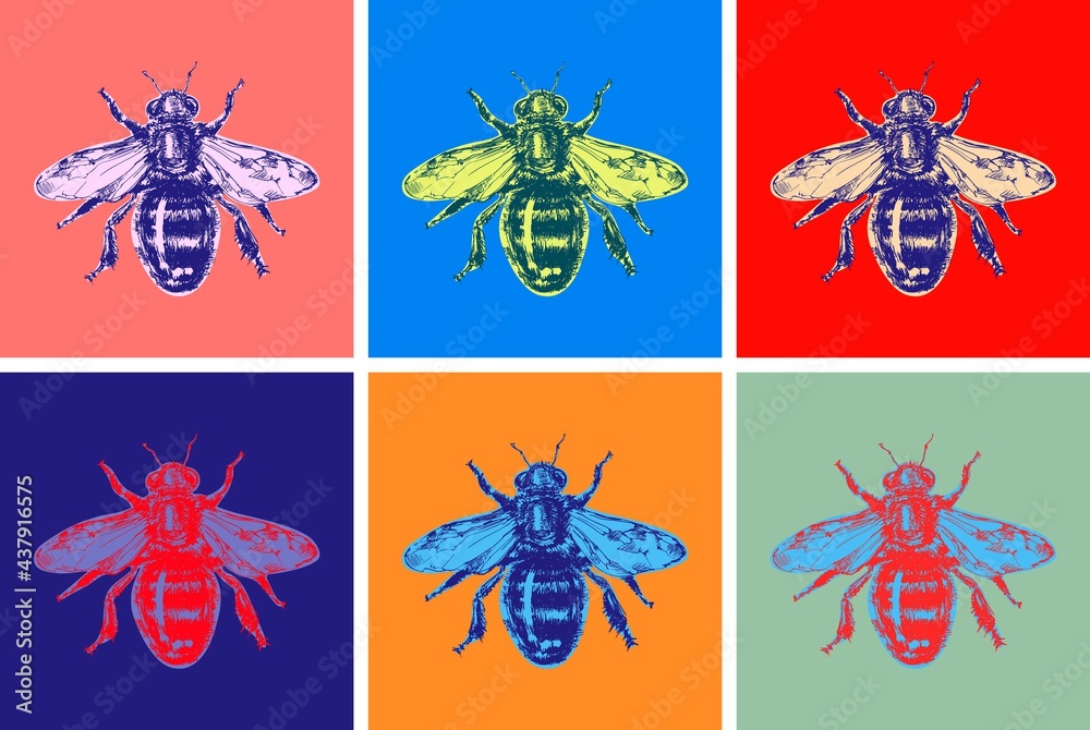 Bee Modern Art Hand Drawn Sketch Vector illustration. Pop art. Honey ...