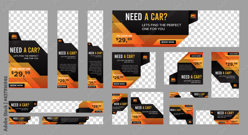 set of Rental Car web banners of standard size with a place for photos ...