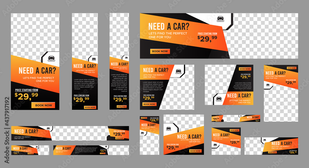 set of Rental Car web banners of standard size with a place for photos ...