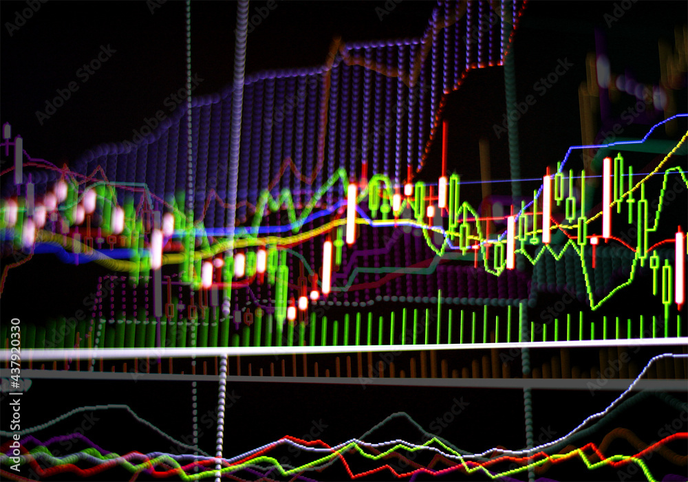 Stock exchange trade chart bar candles macro close-up. Background with ...